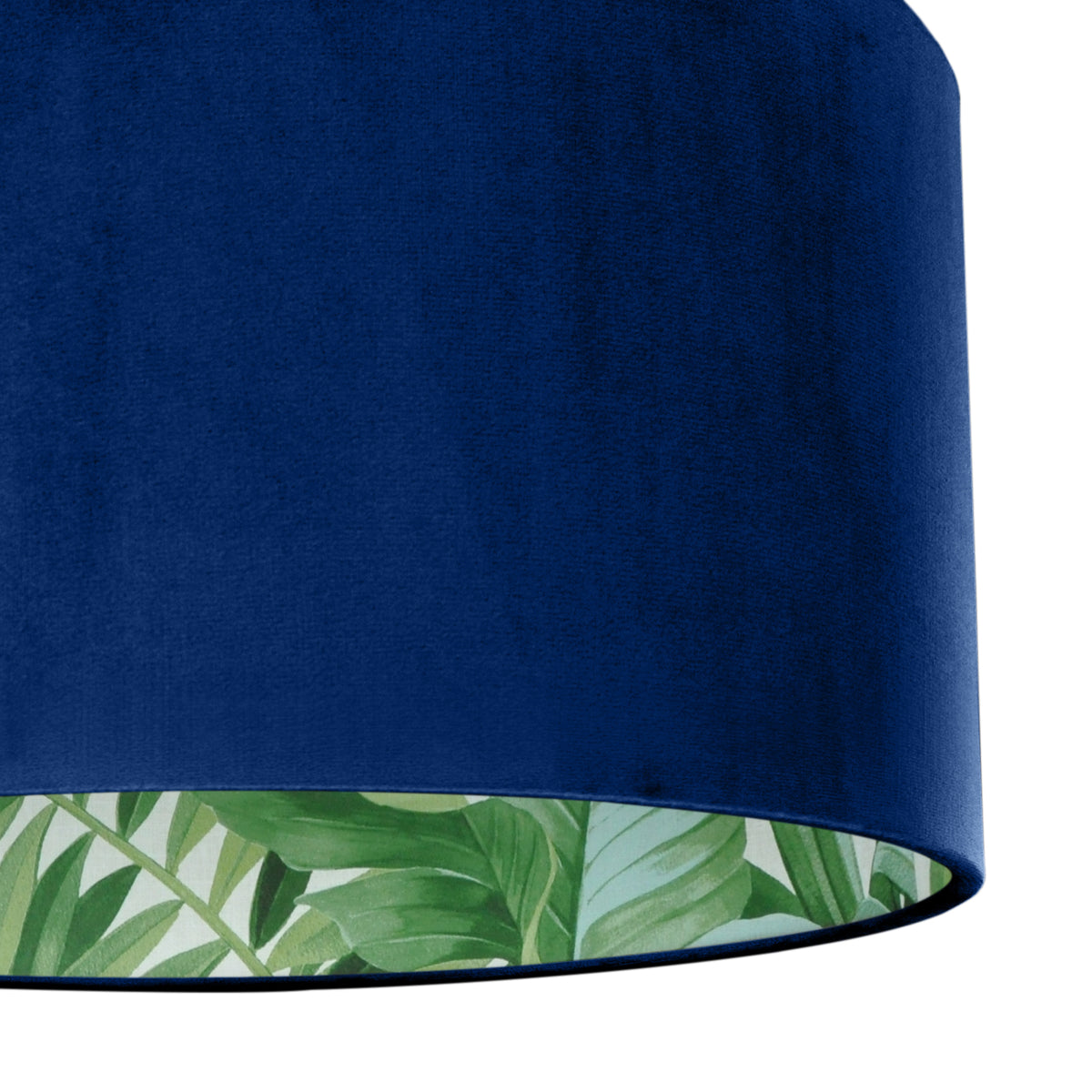 Royal blue velvet with green leaf lampshade – Pickle Lighting